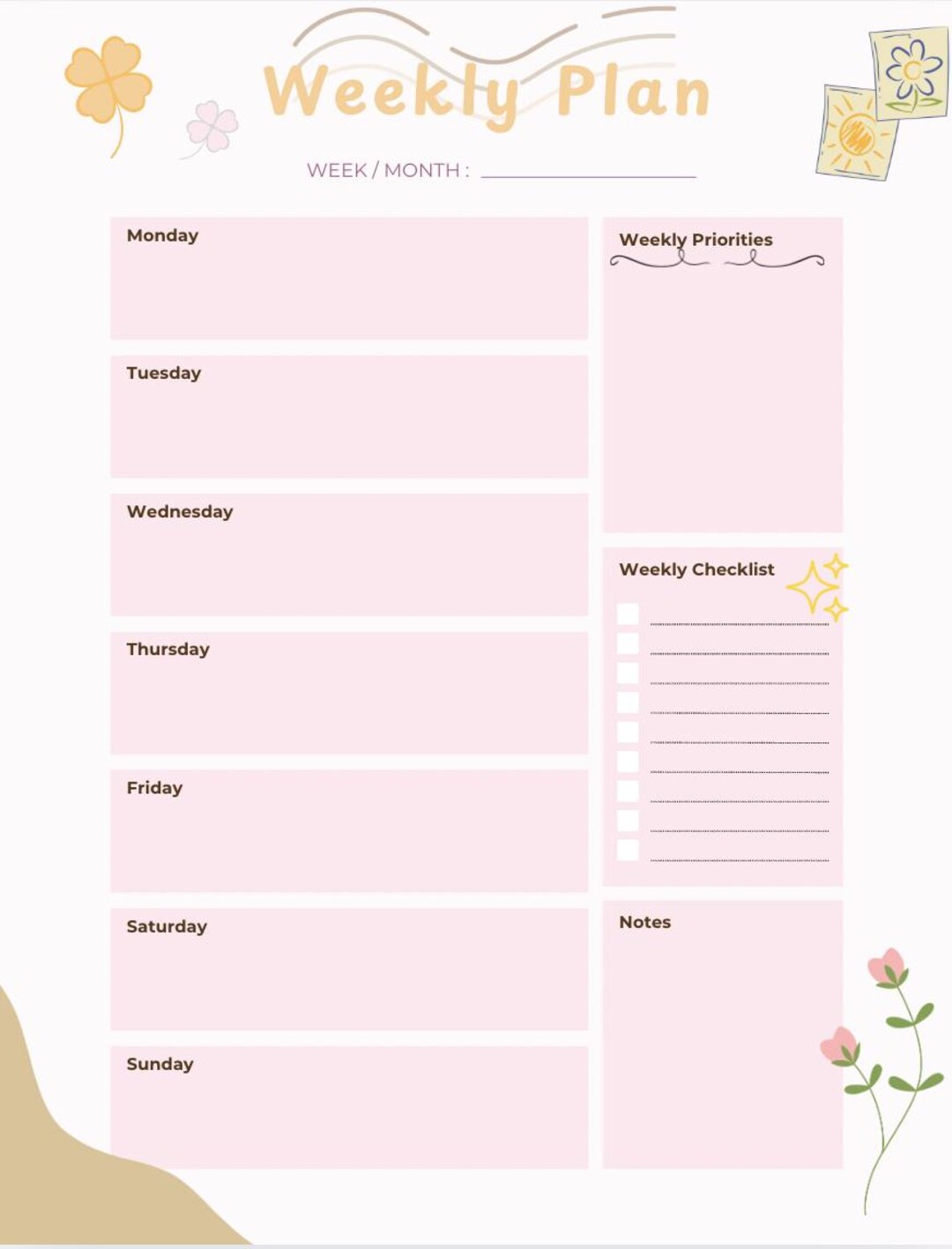 Cute Girlie Girl Weekly Plan Printable - Etsy