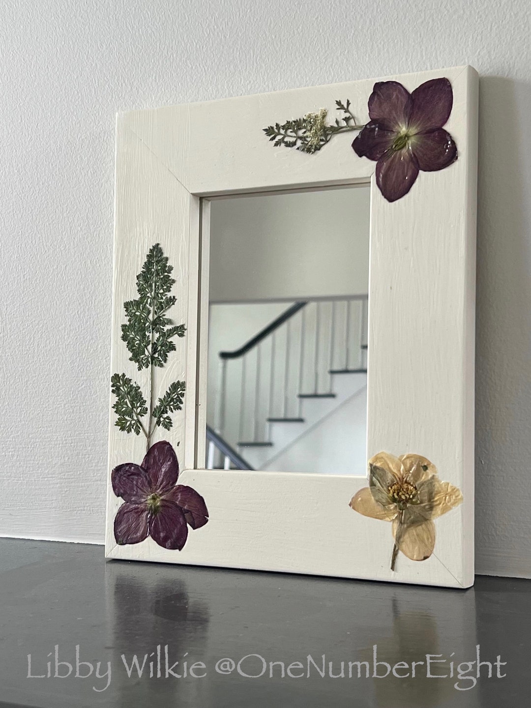 PRESSED FLOWER FRAME, Wood Frame Mirror, Pressed Flowers on Wood ...