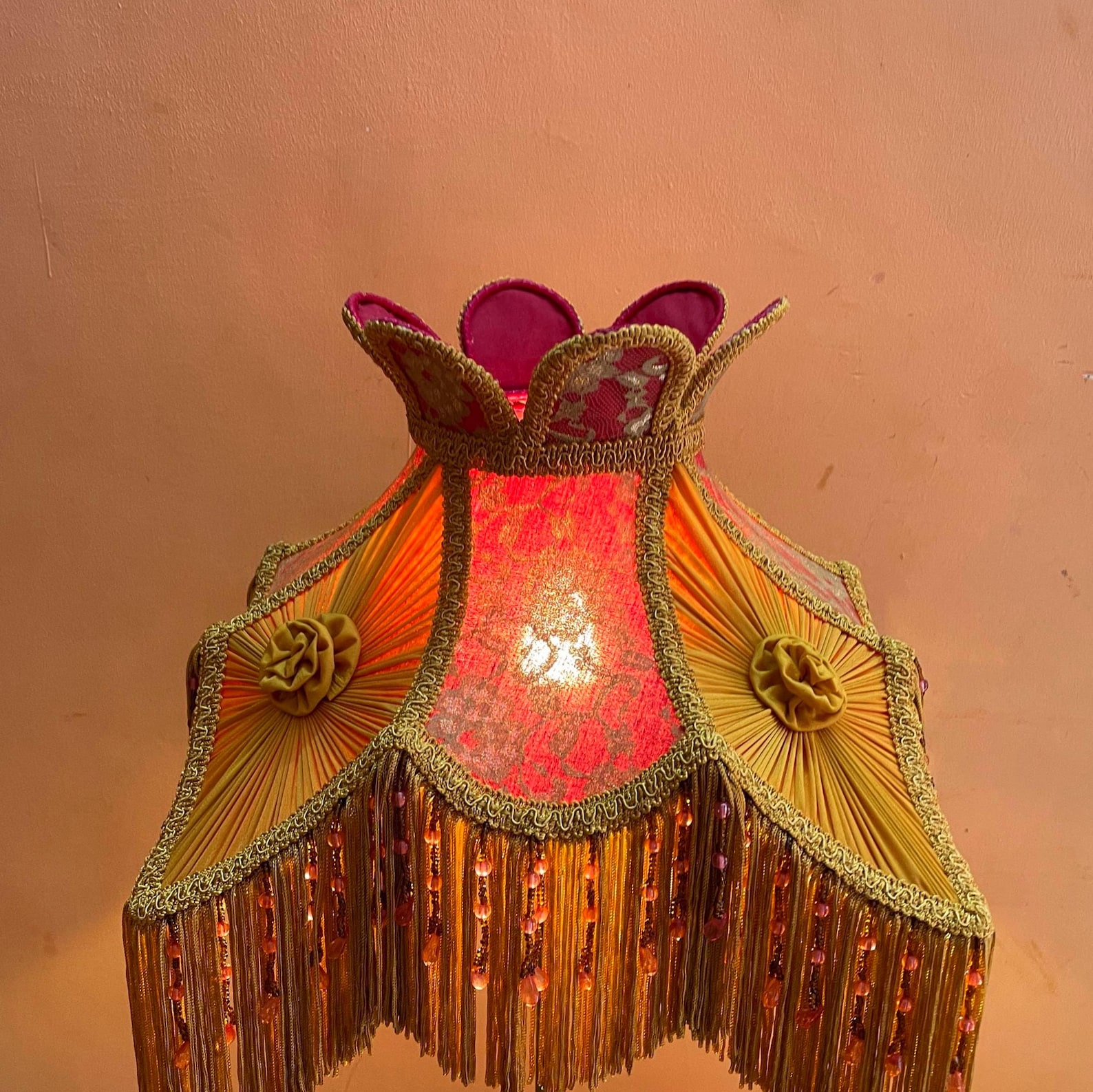 Victorian Lampshade: Red Gold Lace With Beaded Fringe - Etsy