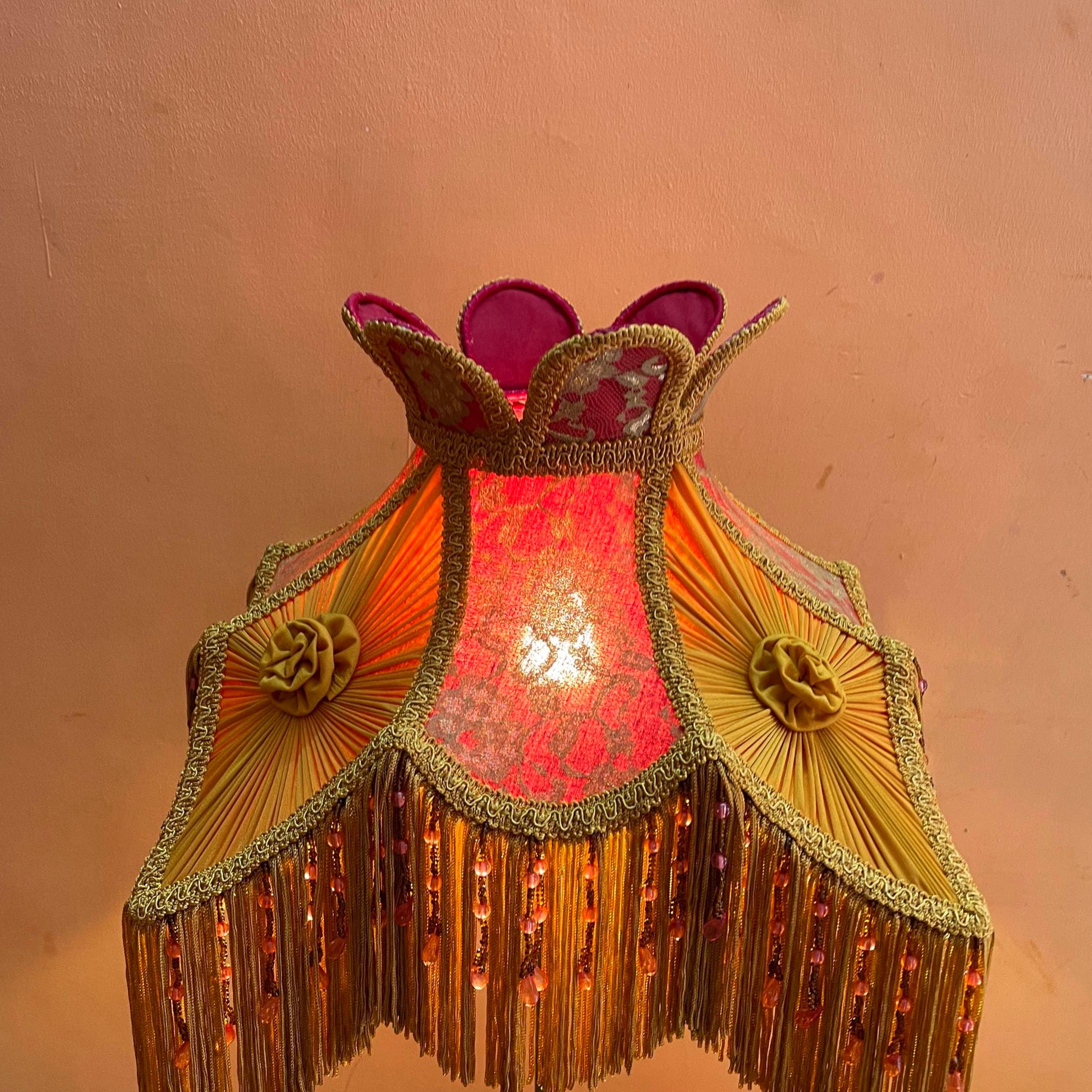 Victorian Lampshade: Red Gold Lace With Beaded Fringe - Etsy
