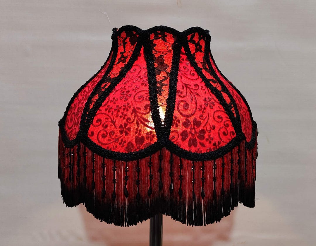 Red Velvet Gothic Lampshade With Beaded Fringe: Victorian Style - Etsy