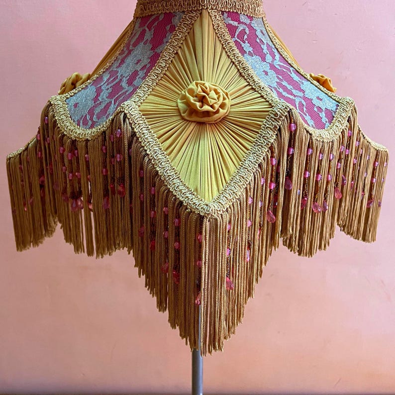 Victorian Lampshade: Red Gold Lace With Beaded Fringe - Etsy