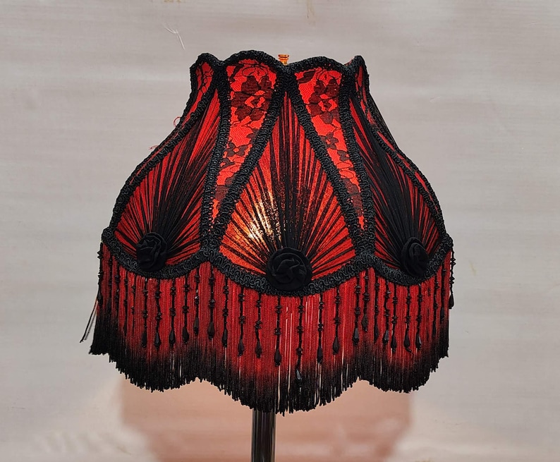 Gothic Scallop Dome Lampshade: Black & Red Beaded Fringe - Etsy