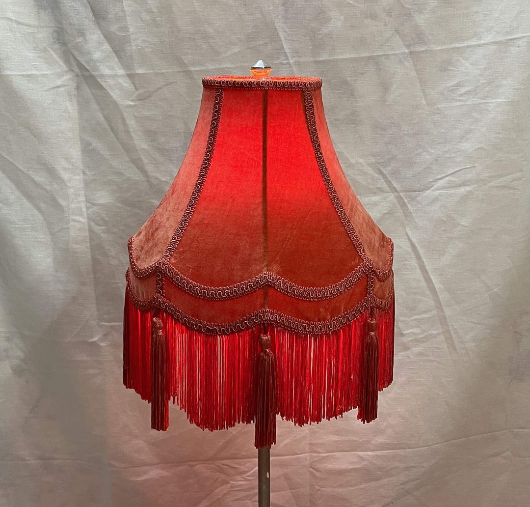 Orange Velvet Lampshade: Scallop Dome With Rayon Fringe - Etsy