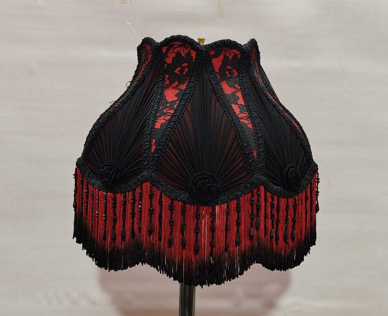 Gothic Scallop Dome Lampshade: Black & Red Beaded Fringe - Etsy