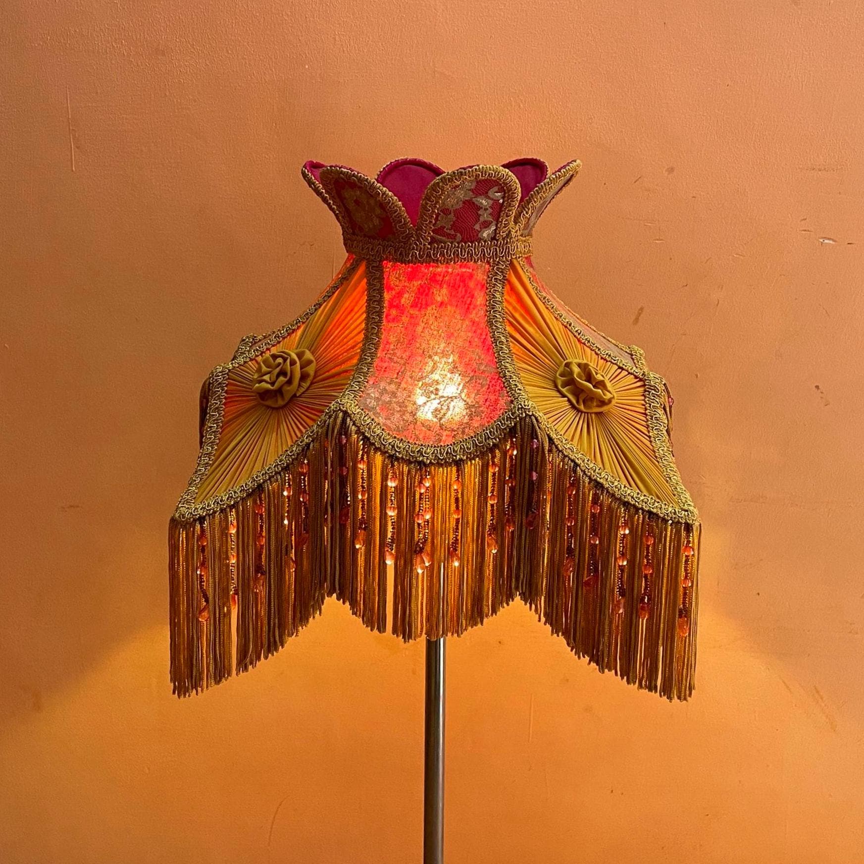 Victorian Lampshade: Red Gold Lace With Beaded Fringe - Etsy