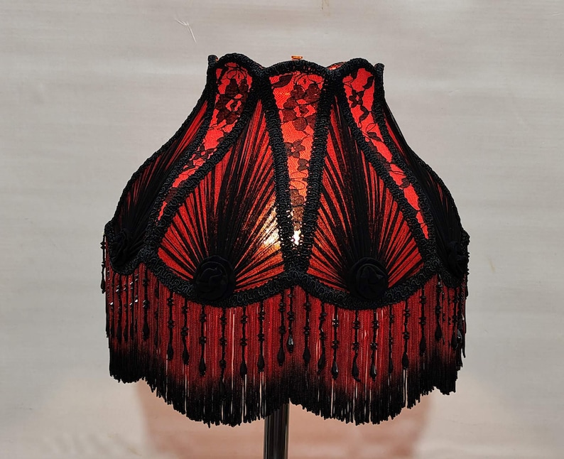 Gothic Scallop Dome Lampshade: Black & Red Beaded Fringe - Etsy