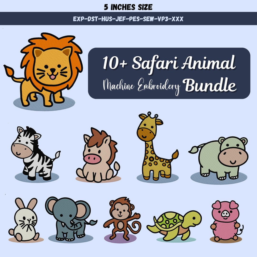 10+ Machine Embroidery Safari Animal BUNDLE. 5 Inches Size and in ...