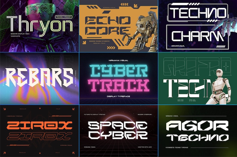 Futuristic Font Bundle: 25 Cyberpunk, Scifi, Mecha Fonts - Etsy