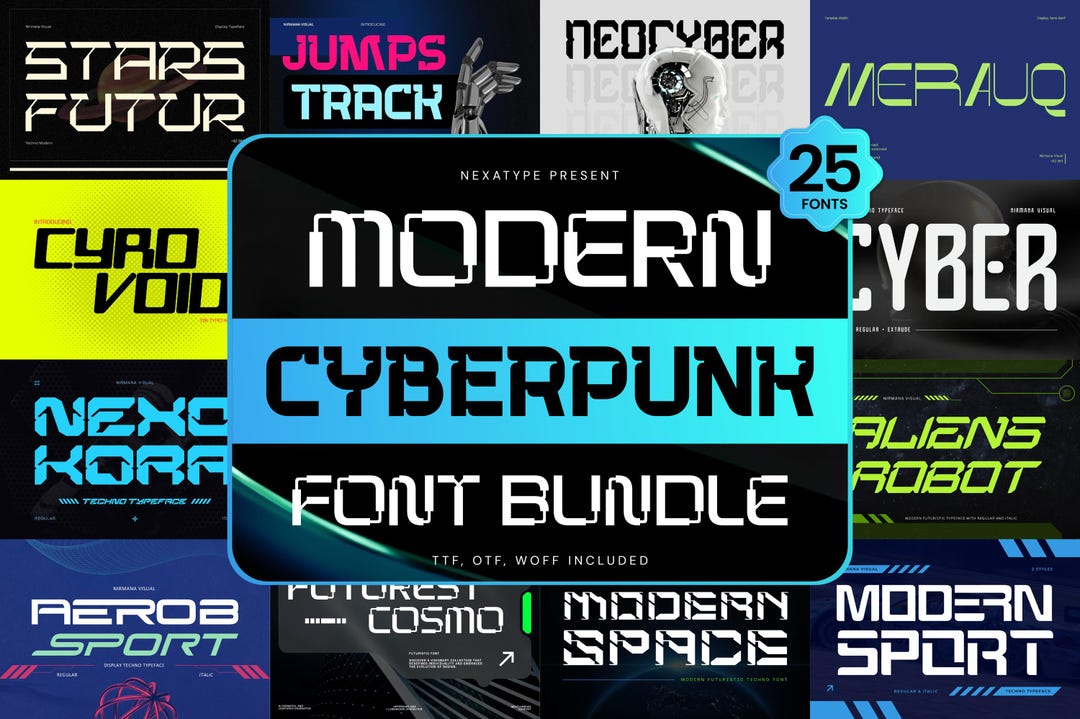 Futuristic Font Bundle: 25 Cyberpunk, Scifi, Mecha Fonts - Etsy