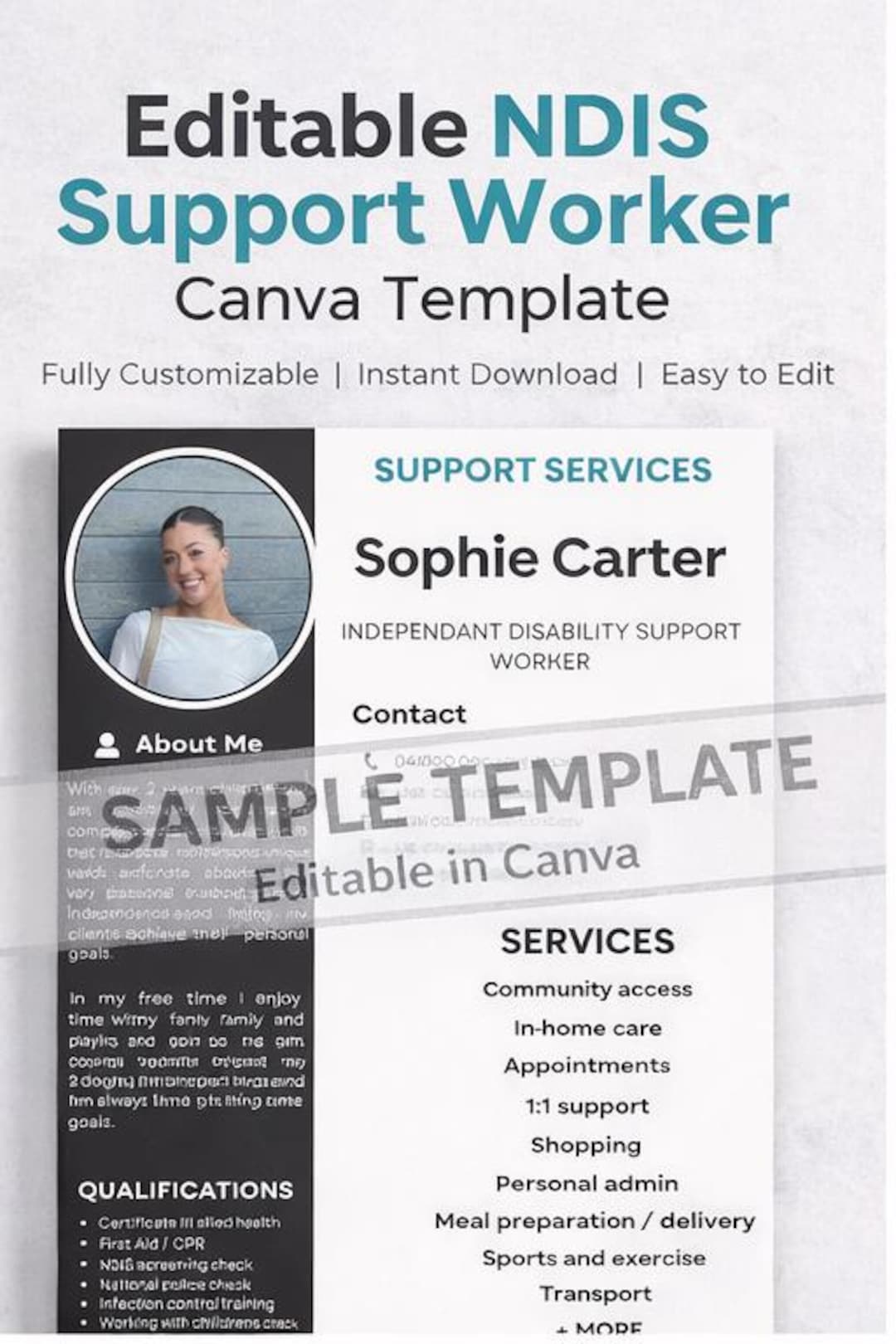 Editable NDIS Support Worker Canva Template, Support Worker Flyer ...
