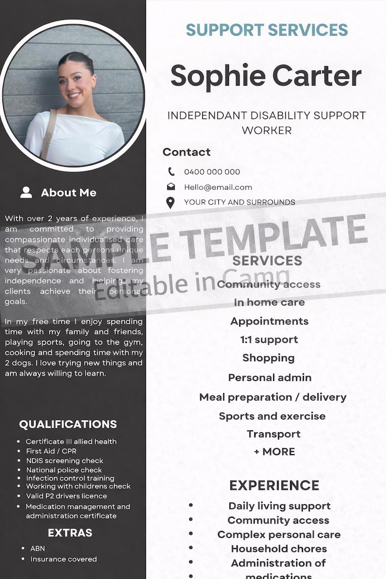 Editable NDIS Support Worker Canva Template, Support Worker Flyer ...