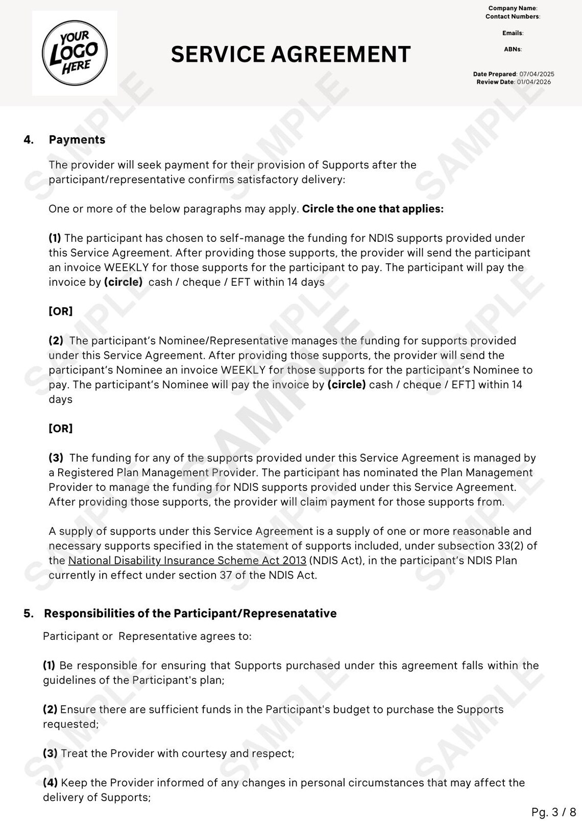 NDIS Service Agreement & Client Intake Form Template | Editable Canva ...