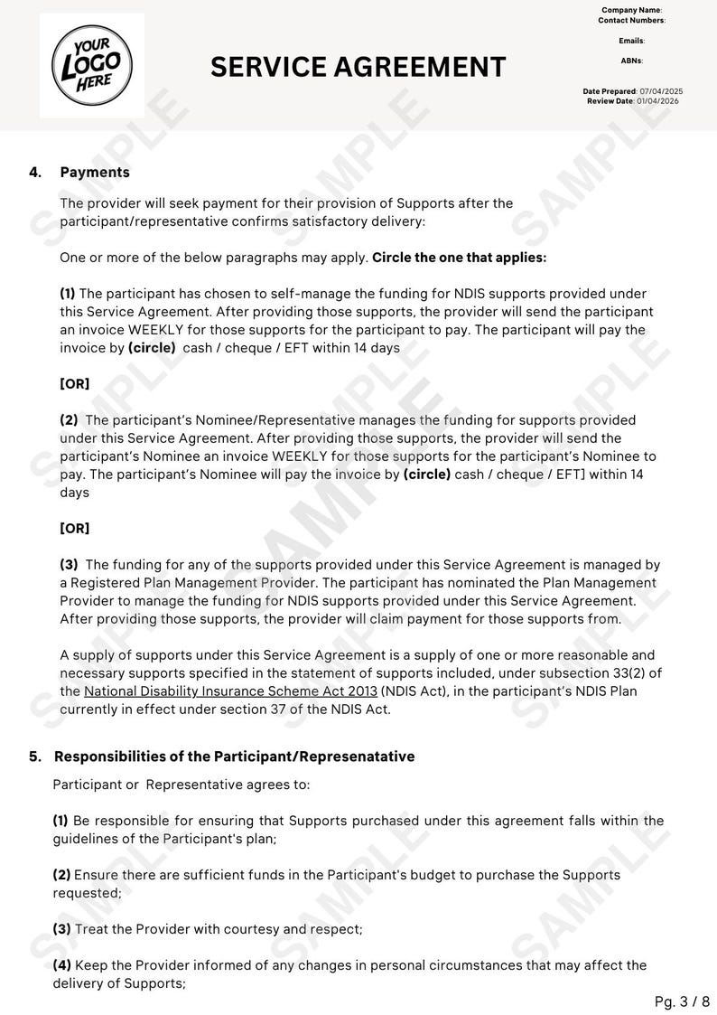 NDIS Service Agreement & Client Intake Form Template | Editable Canva ...