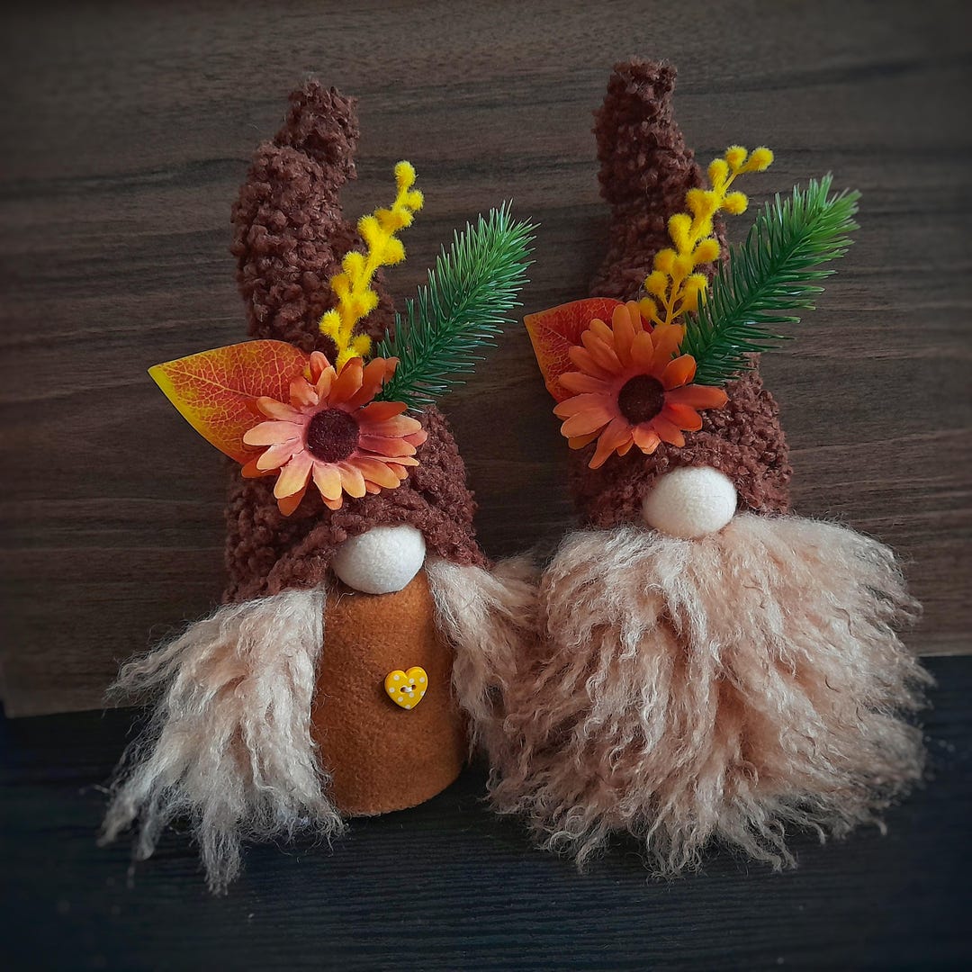 Fall Forest Orange Brown Handmade Couple Gnomes With Flower. Cute Cozy ...