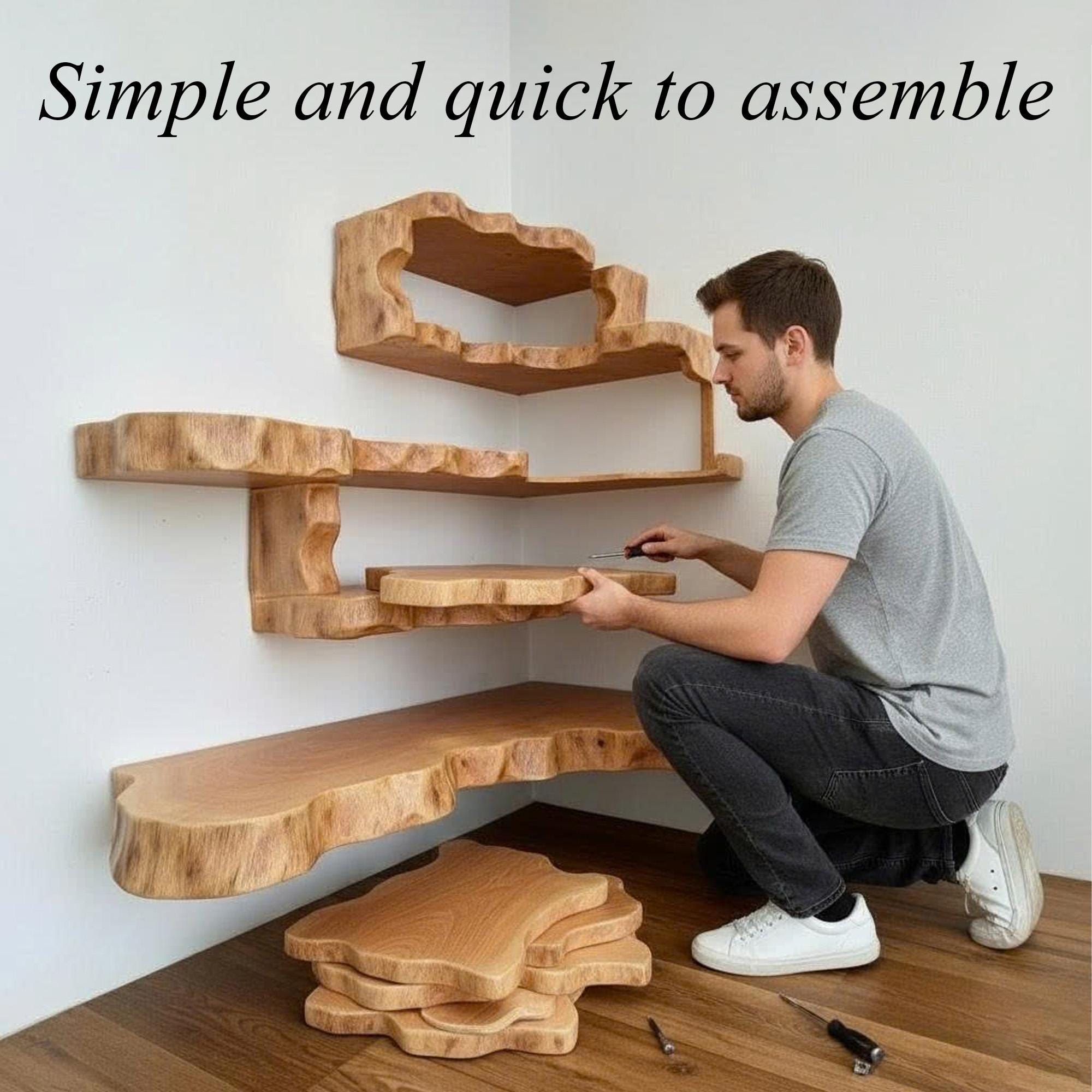 Live Edge Corner Floating Shelf Solid Wood Wall Shelves Hanging ...