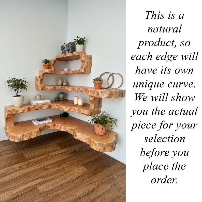 Live Edge Corner Floating Shelf Solid Wood Wall Shelves Hanging ...
