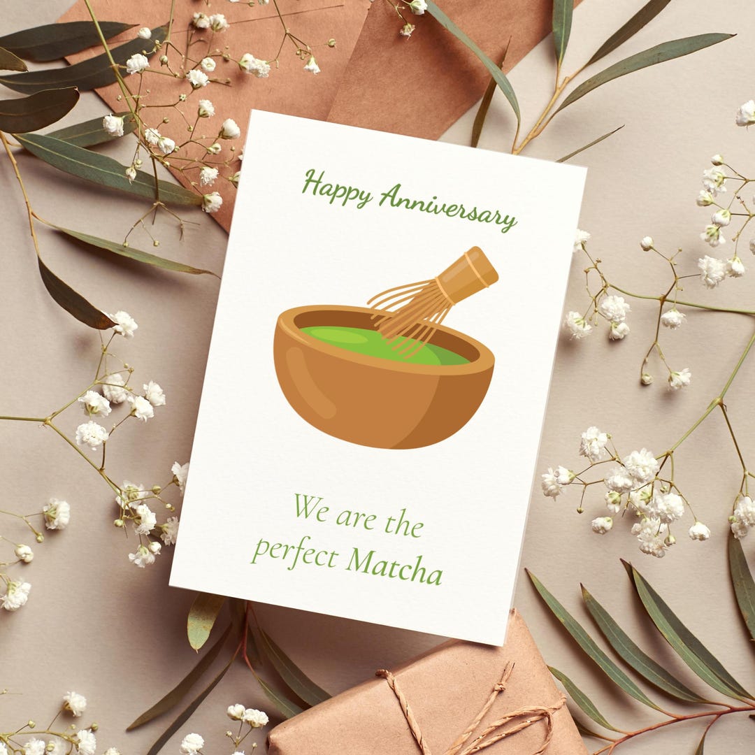 Matcha Anniversary Card, Personalised Greeting Card, Custom Matcha ...
