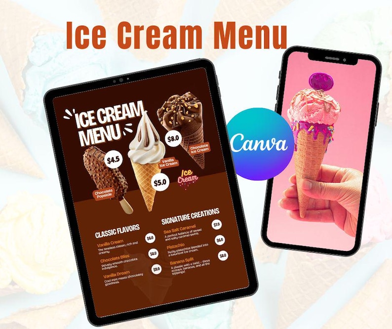 Editable Ice Cream Shop Menu Template: Dessert Parlor Price List ...
