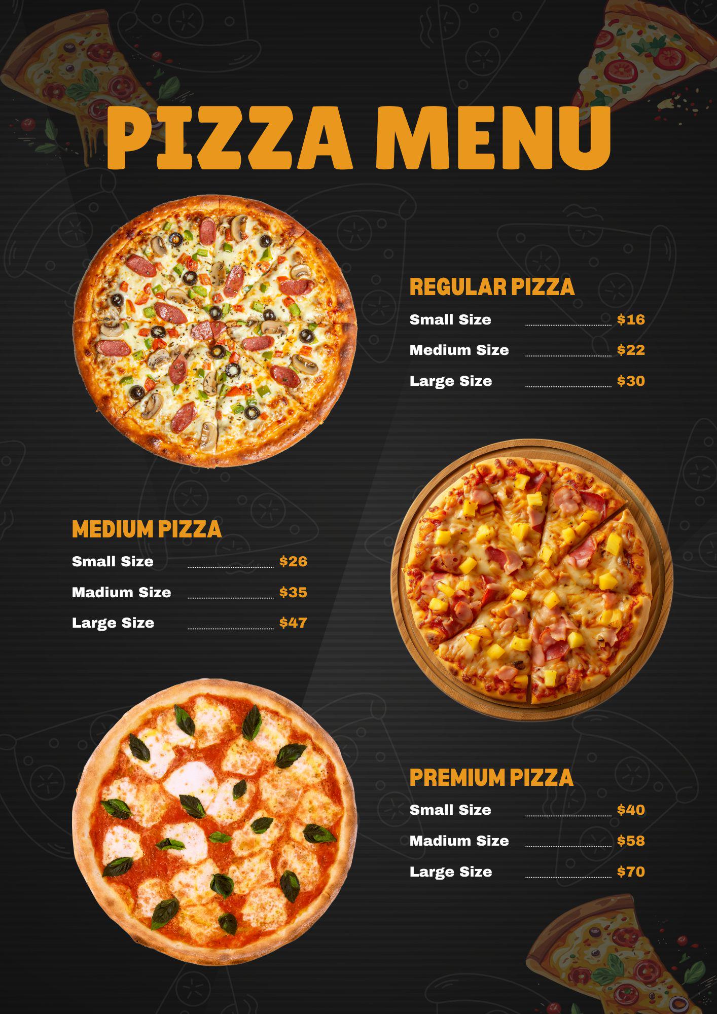 Editable Pizza Menu Template | Printable Restaurant Menu | Modern Pizza ...