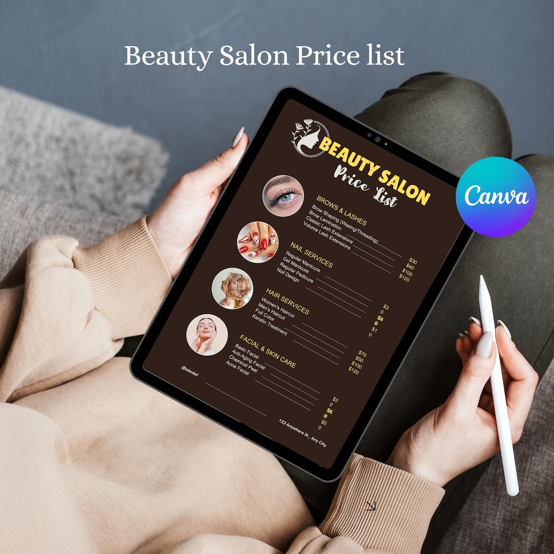 Beauty Salon Price List, Editable Arch Pricing Sheet, Salon Price Menu ...