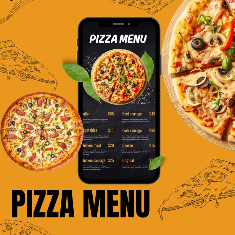 Editable Pizza Menu Template: Restaurant Menu Design (canva, PDF) - Etsy