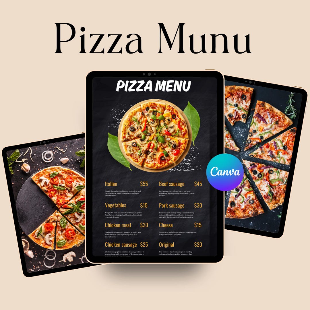 Editable Pizza Menu Template: Restaurant Menu Design (canva, PDF) - Etsy