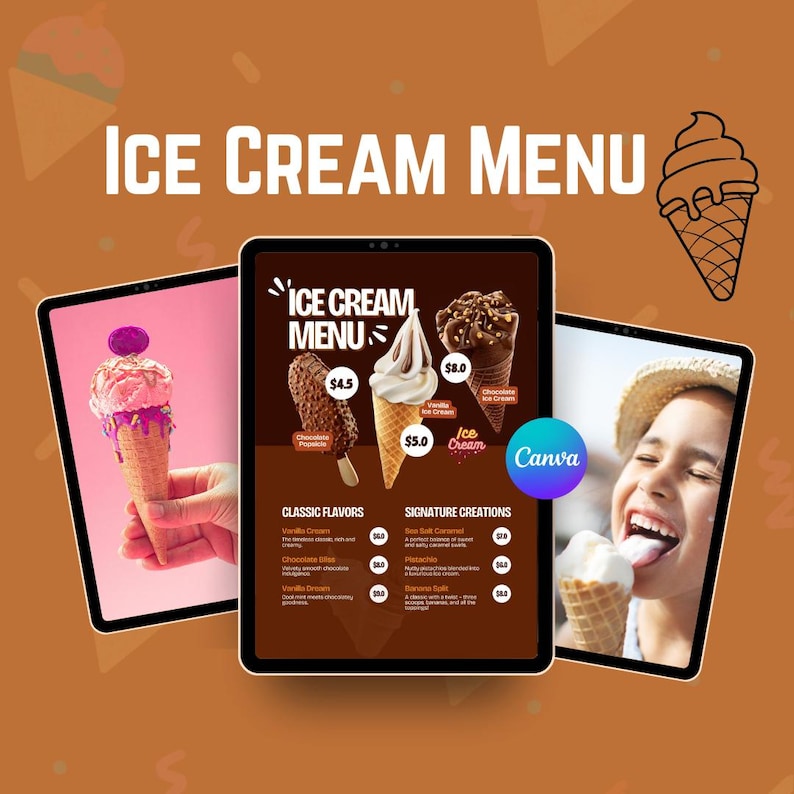 Editable Ice Cream Shop Menu Template: Dessert Parlor Price List ...