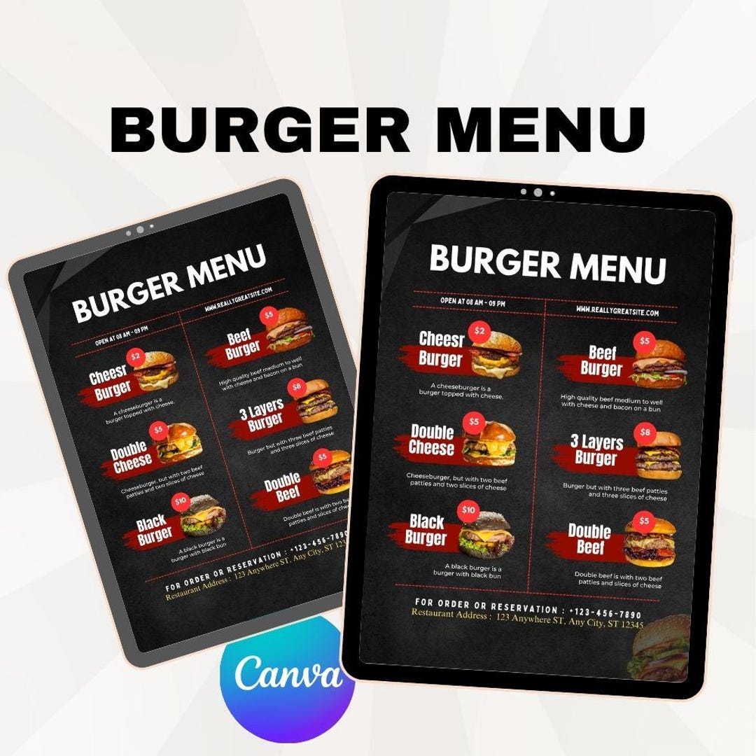 Custom Burger Menu Template: Restaurant Fast Food (editable PDF) - Etsy