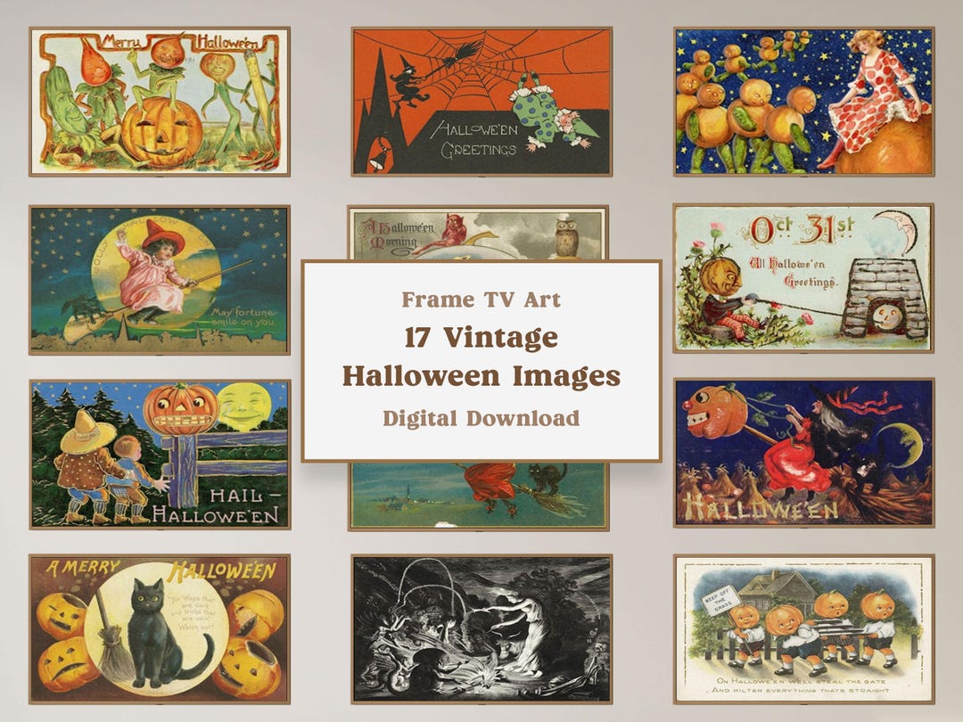 Vintage Halloween Images Set of 17, Halloween Clipart, Frame TV Art ...