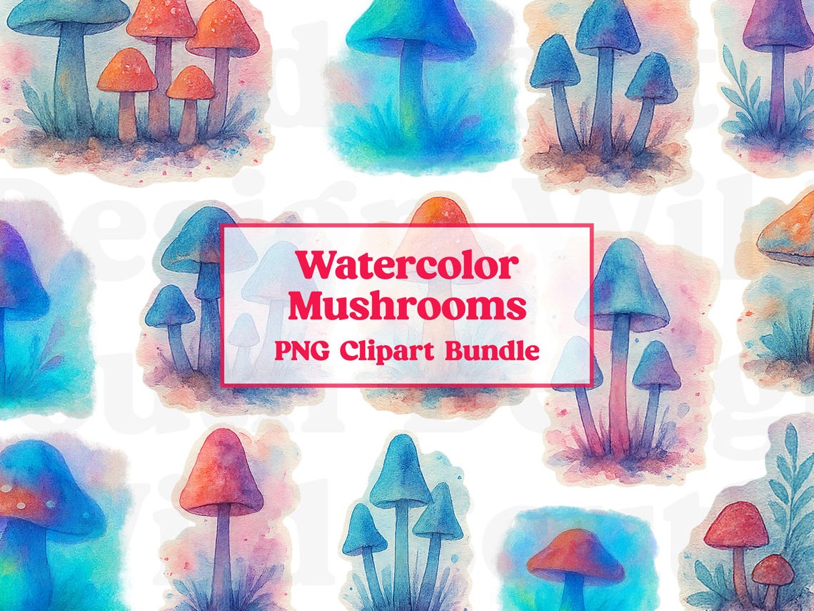 Watercolor Mushroom Clipart: Forest Illustrations (PNG, Digital ...