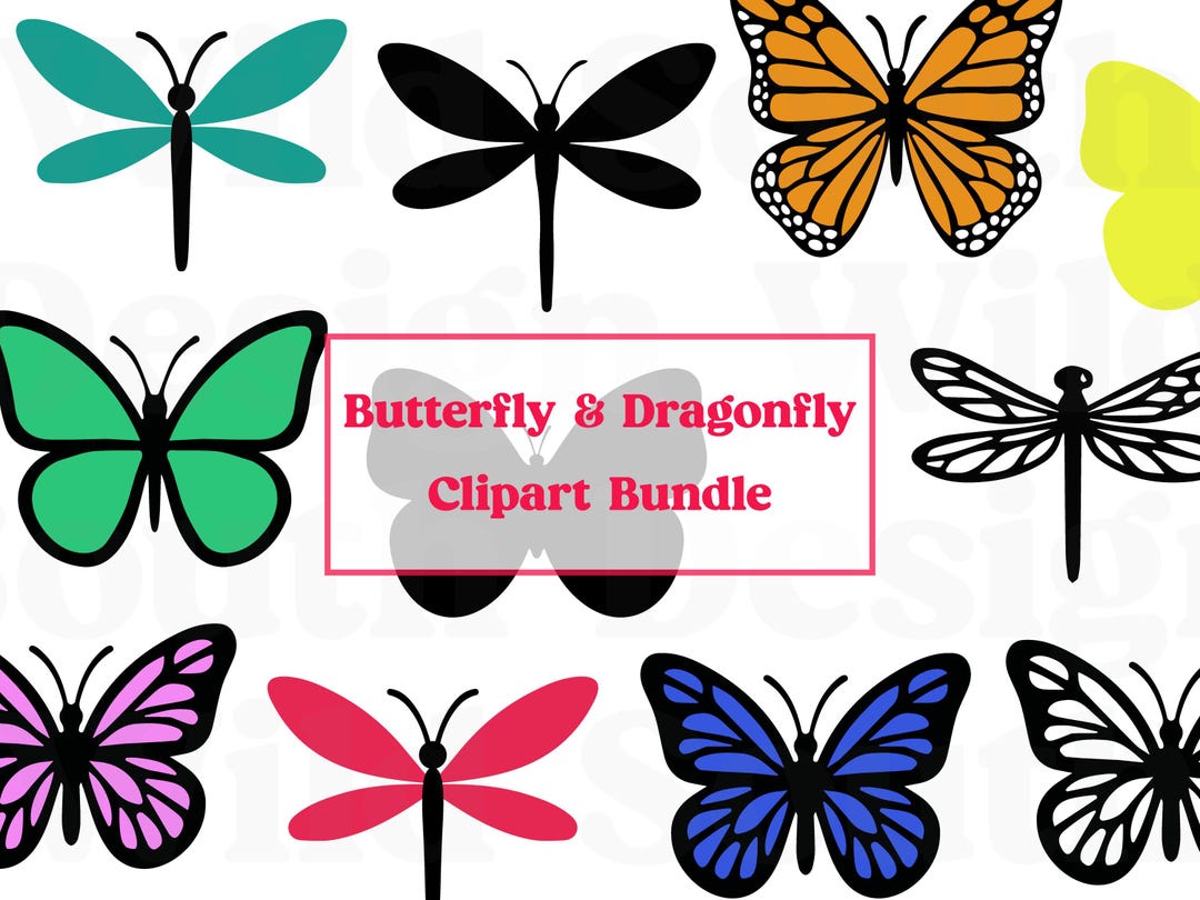 Butterfly Clipart Vector Art, Dragonfly SVG Illustration Bundle ...