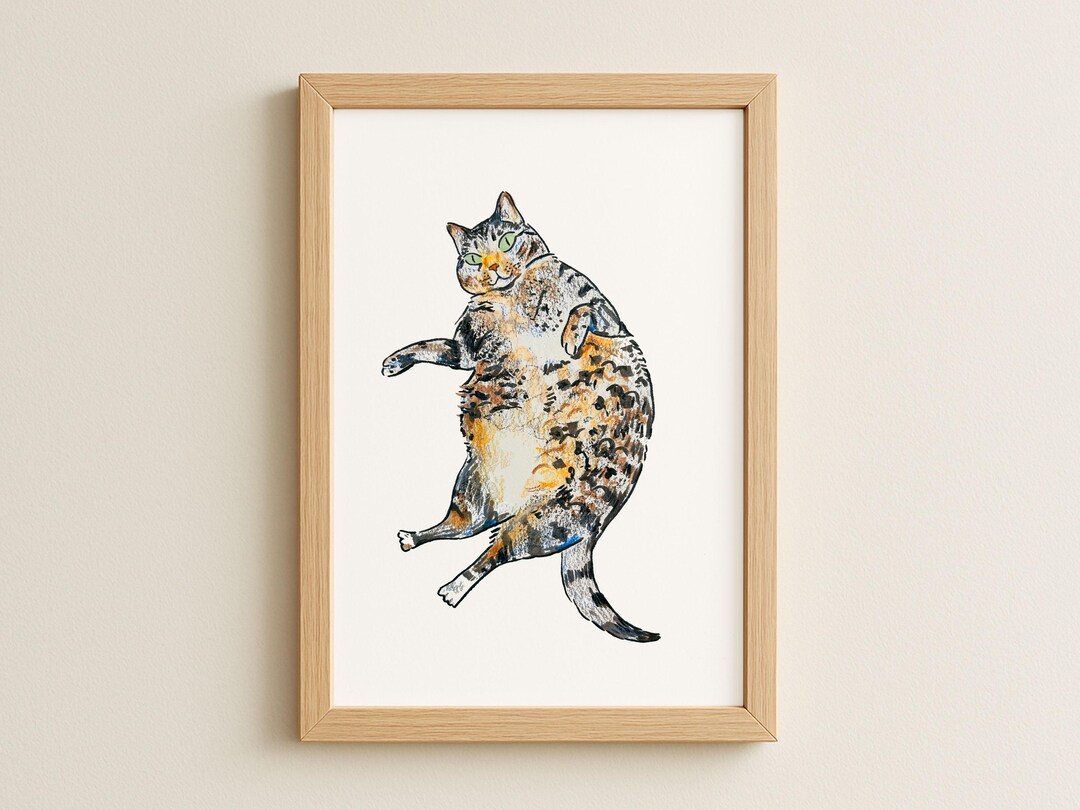 Cat Art Print, Cat Illustration Mixed Media Print, Tabby Cat Wall Art ...