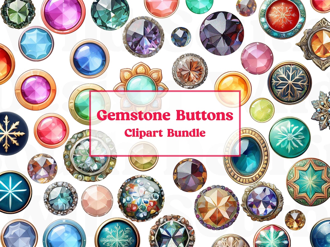 Watercolor Gemstone Buttons Clipart Bundle: 150+ Jewel PNG Stickers ...