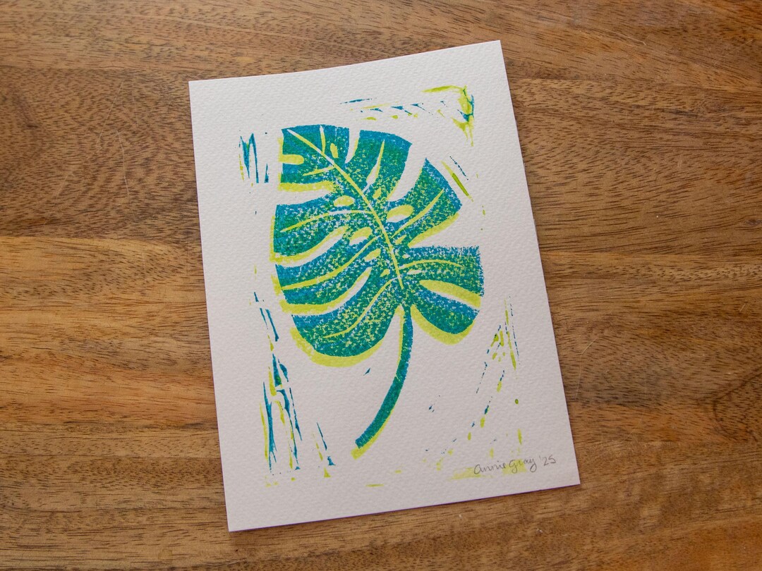 Linocut Print | Monstera Houseplant, Signed Handmade Print, Original ...