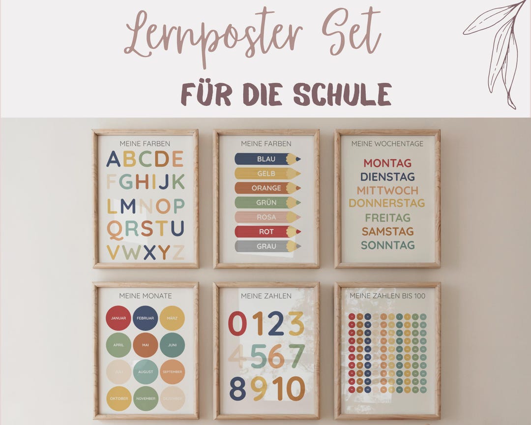 Colorful Learning Poster Set for Children - Numbers, Letters, Days of ...