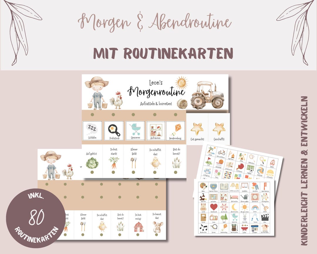 Morning & Evening Routine Farm 70 Routine Cards – Daily Routine Flip ...