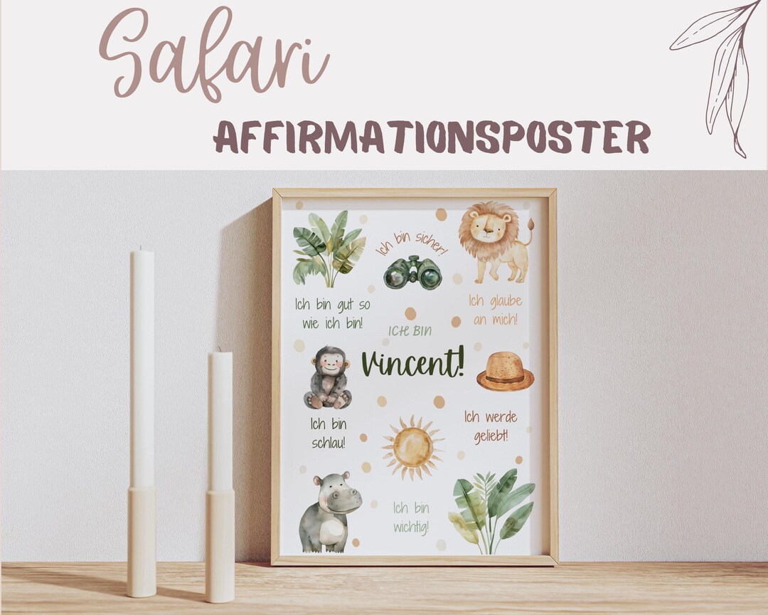 Safari Affirmation Poster for Kids – Positive Sayings – Boost Self ...
