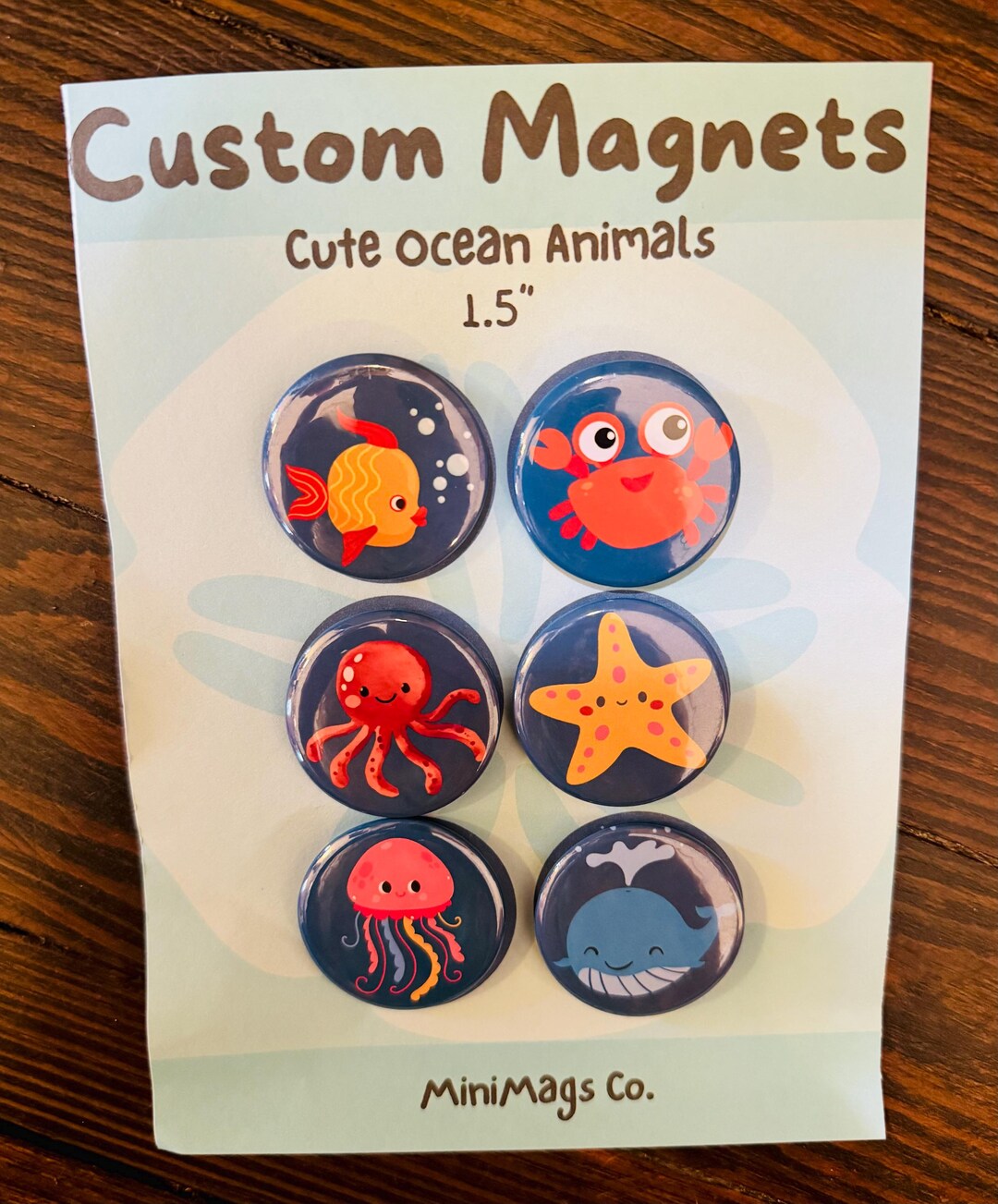 Sea Animal Magnets | 1.5" Custom Button Magnet Set| Fridge Magnets ...