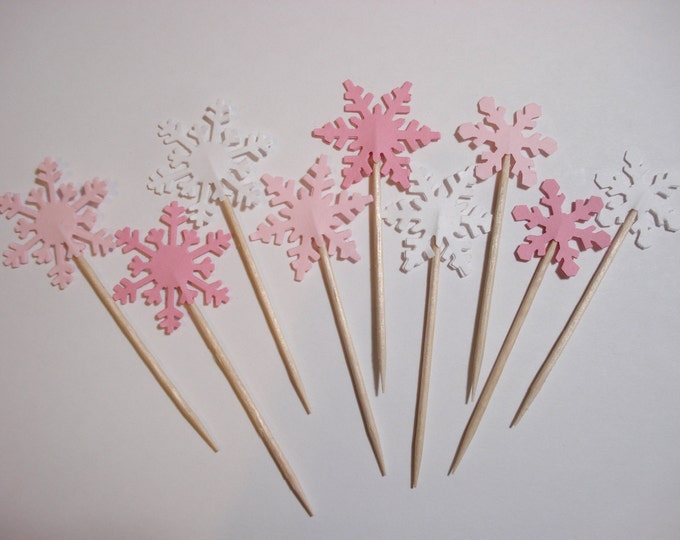 18 Pink and White Snowflake Cupcake or Food Picks Pink - Etsy