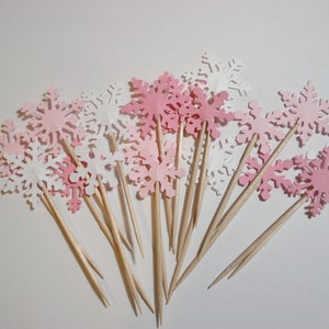 18 Pink and White Snowflake Cupcake or Food Picks, Pink Christmas - Etsy