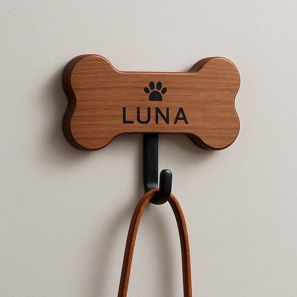 Personalized Dog Bone Wall Hook, Paw Engraving, Custom Wooden Leash ...