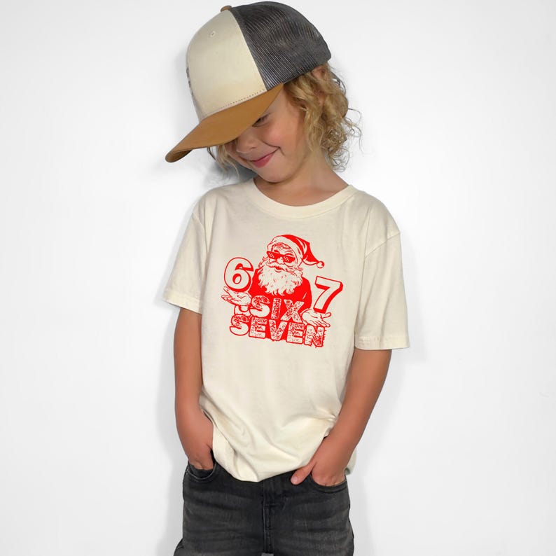 Six Seven Santa Christmas Sweatshirt, Funny Santa Shrug Xmas Tee, Kids ...