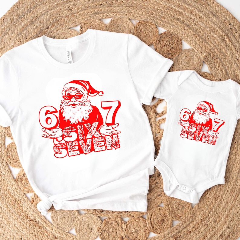 Six Seven Santa Christmas Sweatshirt, Funny Santa Shrug Xmas Tee, Kids ...