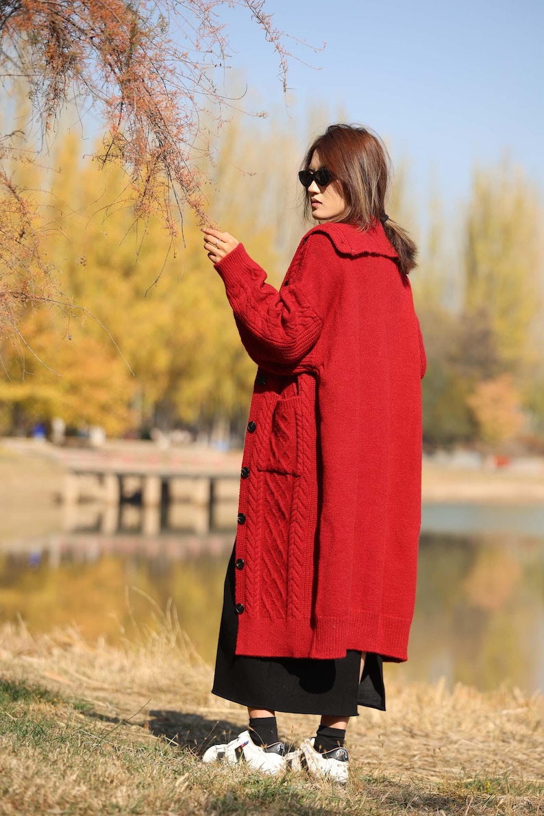 Grauer langer Pullover, Grobstrick-Cardigan, Retro Rollkragenmantel ...