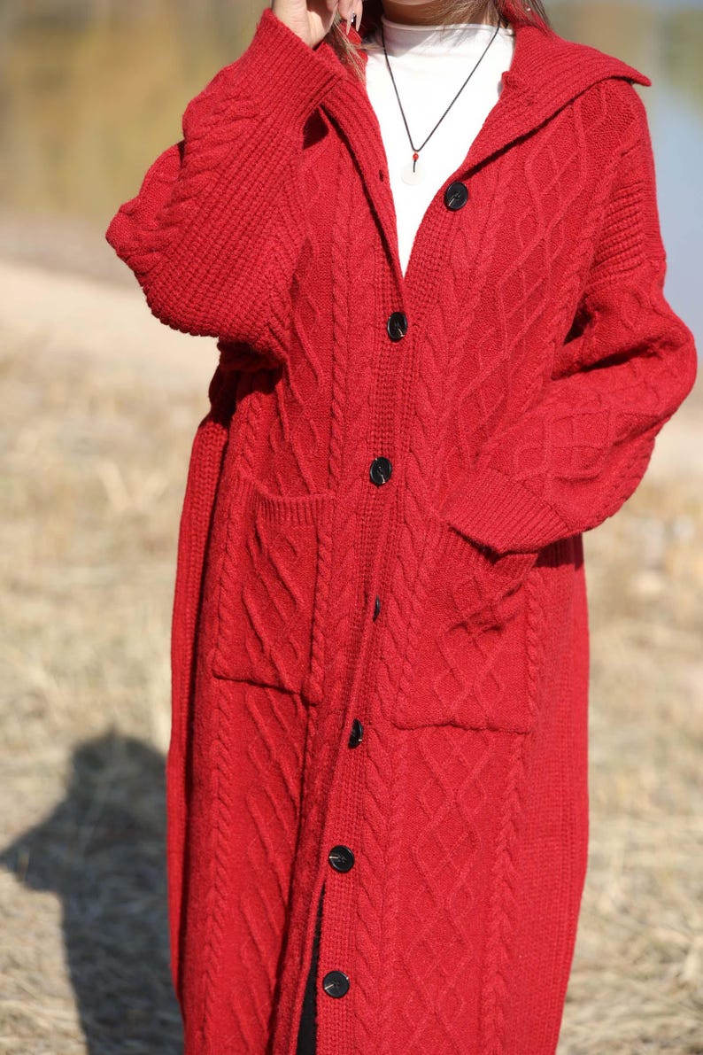 Grauer langer Pullover, Grobstrick-Cardigan, Retro Rollkragenmantel ...