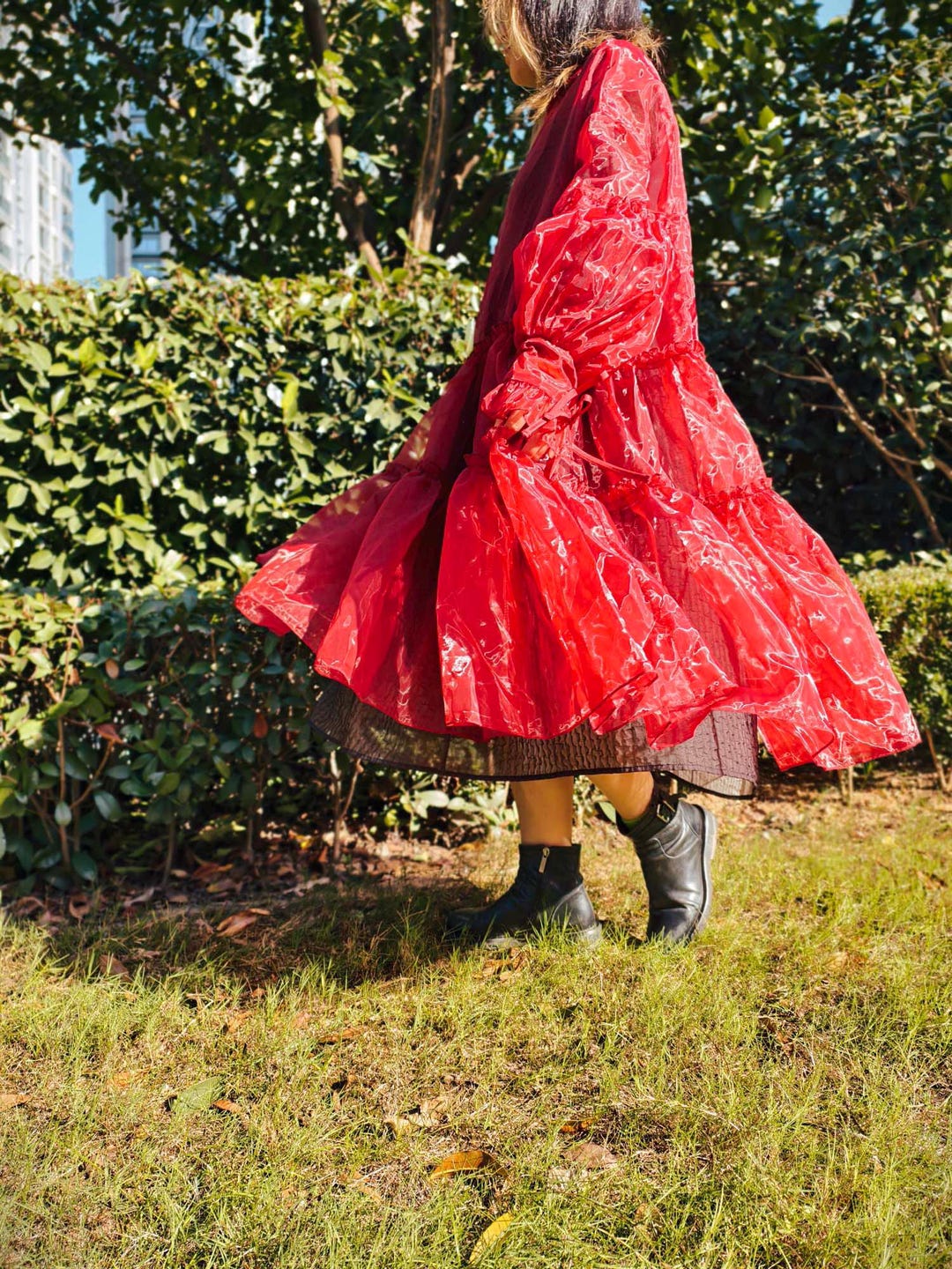 Custom Victorian Cottagecore Dress, Burgundy Organza Gown With Puff ...