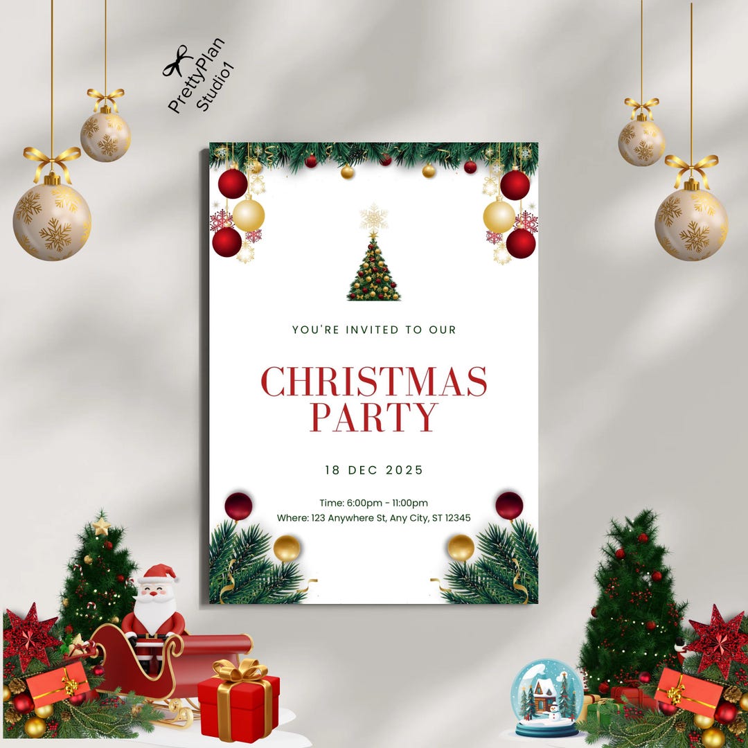 Christmas Party Invitation Template | Editable Holiday Party Invite ...