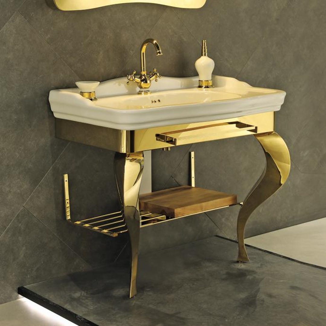 Curved Leg Brass Sink Console Handmade Gold Wash Basin Wide With ...