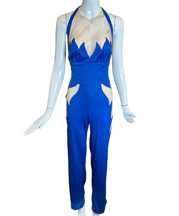 1970s Fredericks of Hollywood Blue Mesh Flame Incredi… - Gem